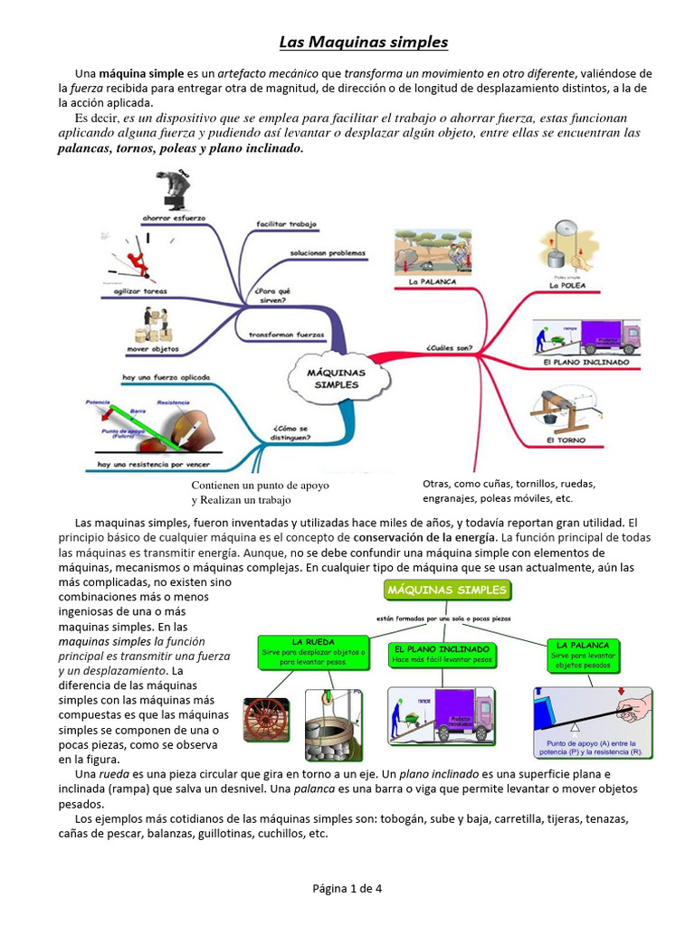 Máquinas Simples y Aplicaciones PDF | PDF | Palanca | Esfuerzo de torsión