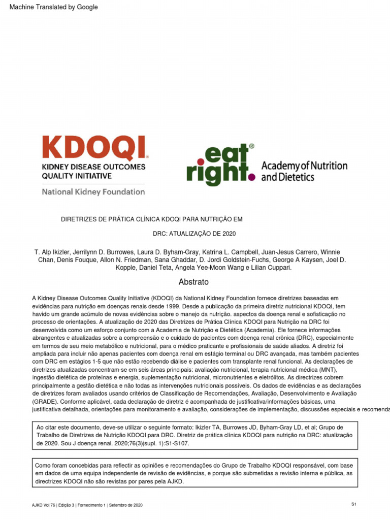 KDOQI Clinical Practice Guideline For Nutrition in | PDF | Análise ...