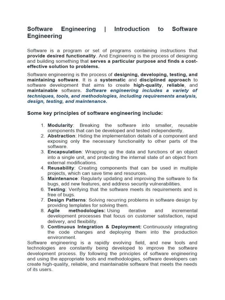 Unit 1 1 Software Engineering Introduction Download Free Pdf Software Development Process