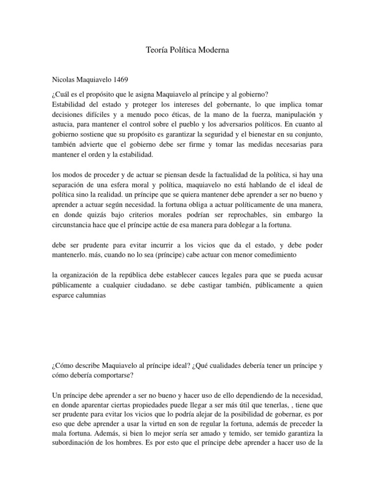 Teoría Política Moderna | PDF | El príncipe | Immanuel Kant