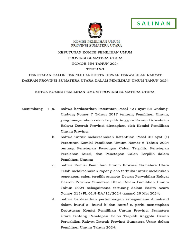 554 SK Penetapan Calon Terpilih Dan Lampirannya | PDF 554 SK Penetapan Calon Terpilih Dan Lampirannya | PDF