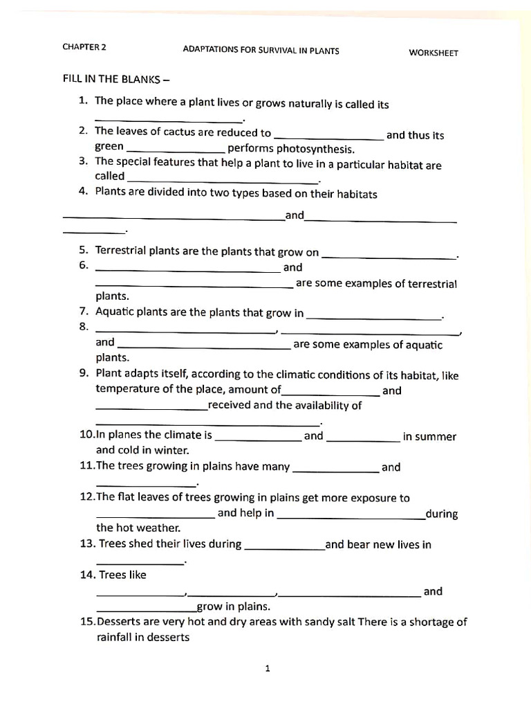 Adaptation and Survival Part 1 | PDF