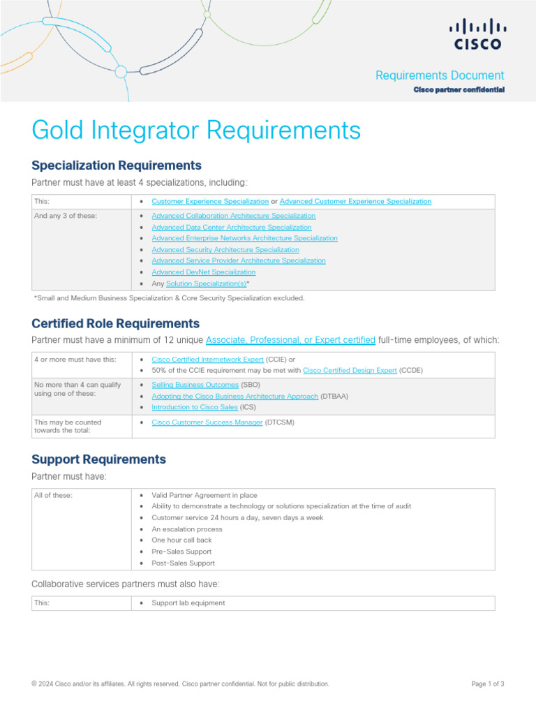 Cisco Gold Integrator Requirements Guide | PDF | Business | Computing