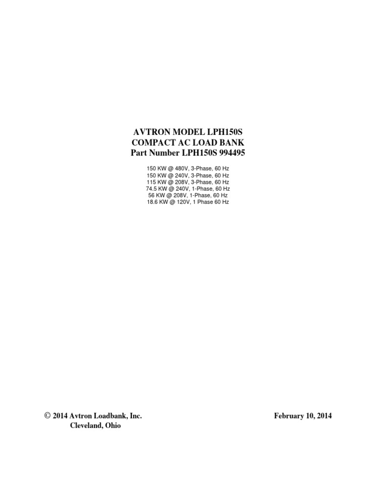 Lph150s PN 994495 Comp Manual (Manual Banco Avtron 150kg) | PDF ...