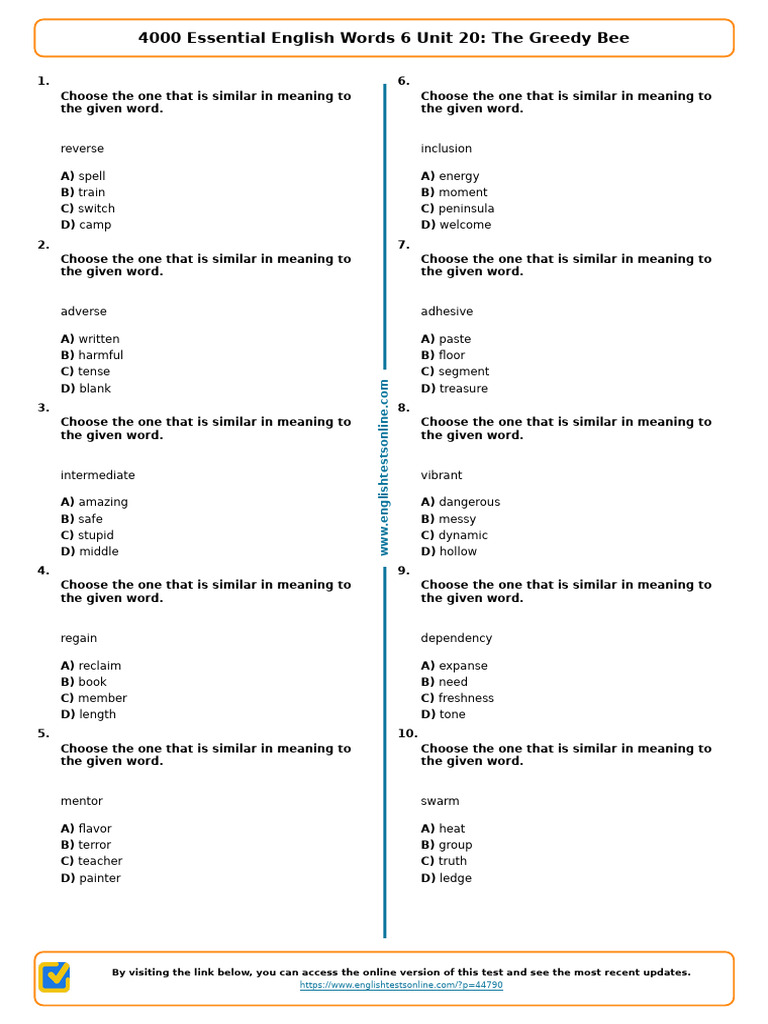 2066 4000 Essential English Words 6 Unit 20 The Greedy Bee | PDF | Bees ...