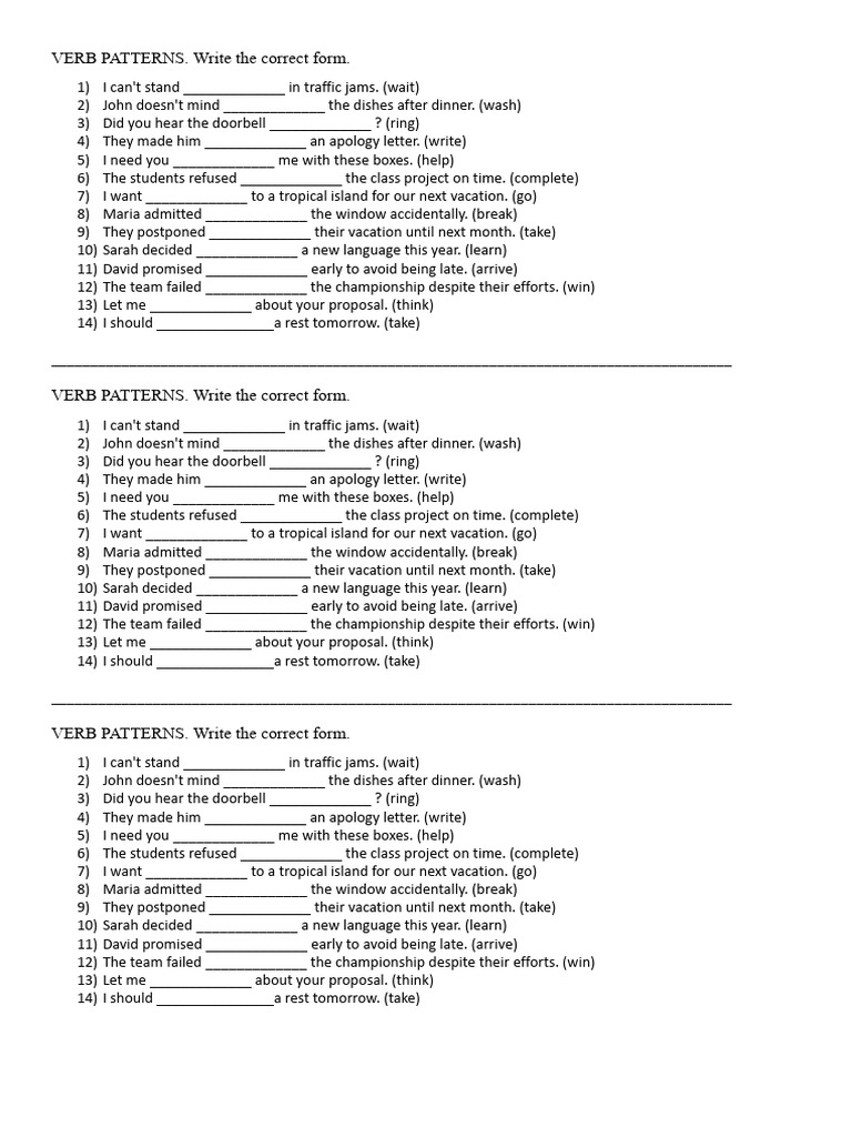 Verb Patterns Exercise Guide | PDF | Foreign Language Studies | Science ...