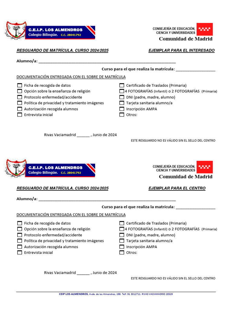 Resguardo Matrícula | Descargar gratis PDF | Etapas educativas
