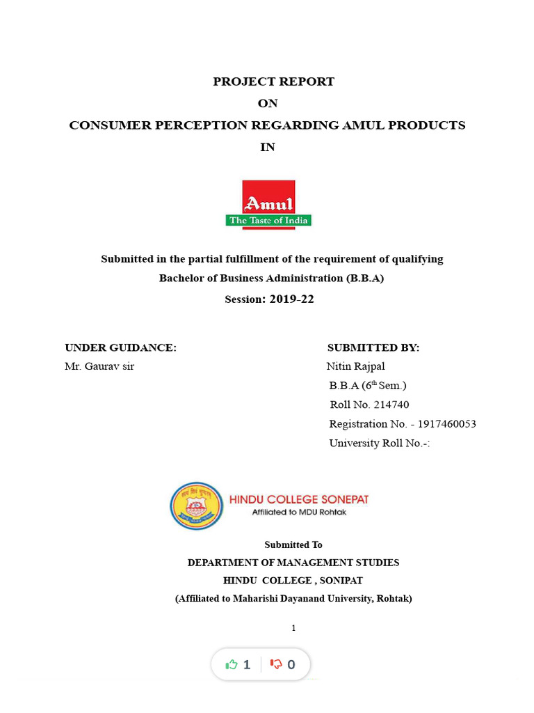 Internship Report This is a Project Repot on Consumer Perception Regarding Amul Products ...