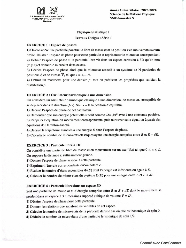 Correction TD Physique Statistique 1 2023-2024 | PDF