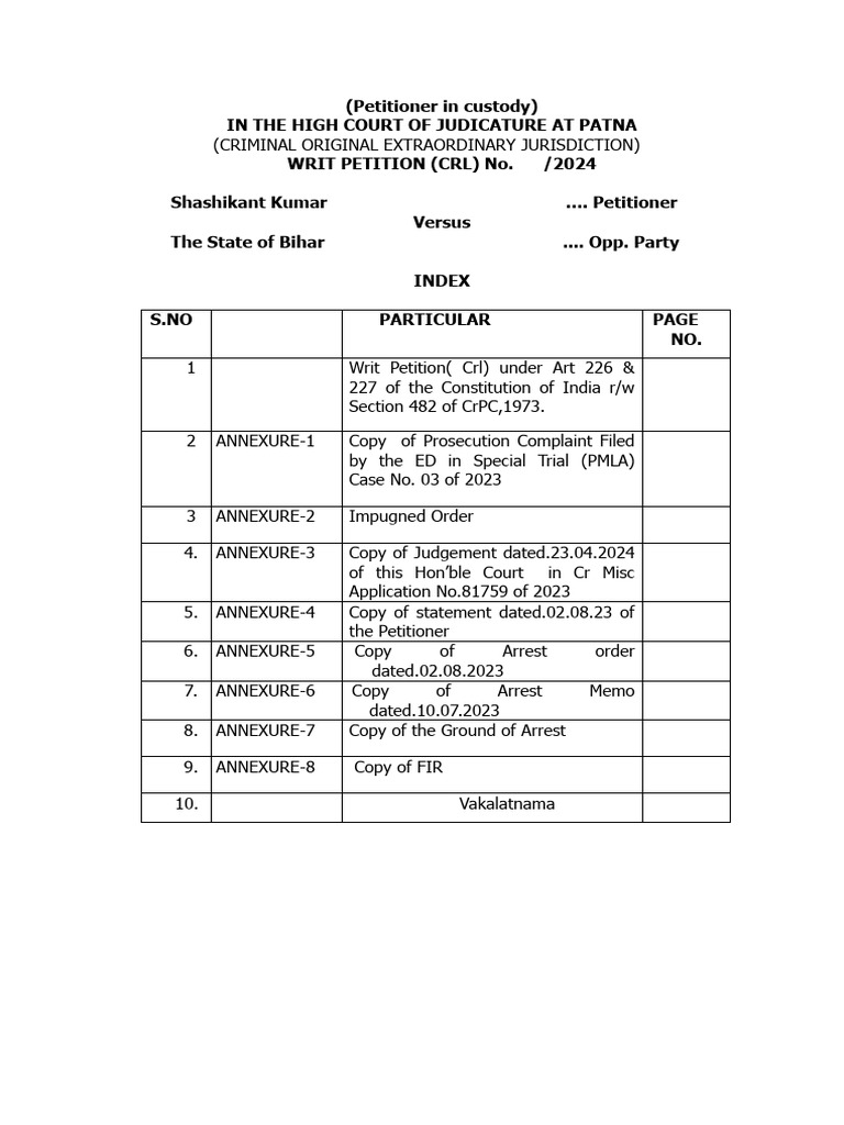 PHC PMLA Bailn & Habeas Corpus, 2024 | PDF | Habeas Corpus | Writ