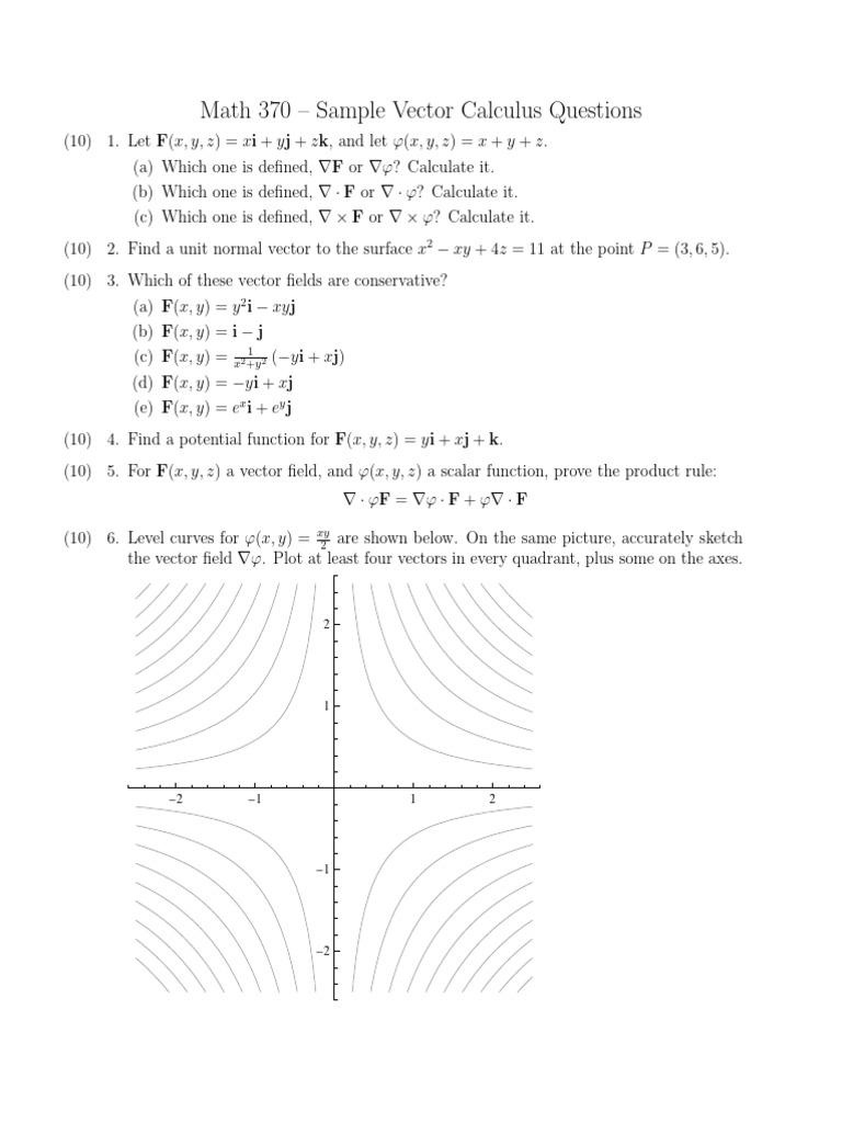 Vector Calculus Practice Questions | PDF