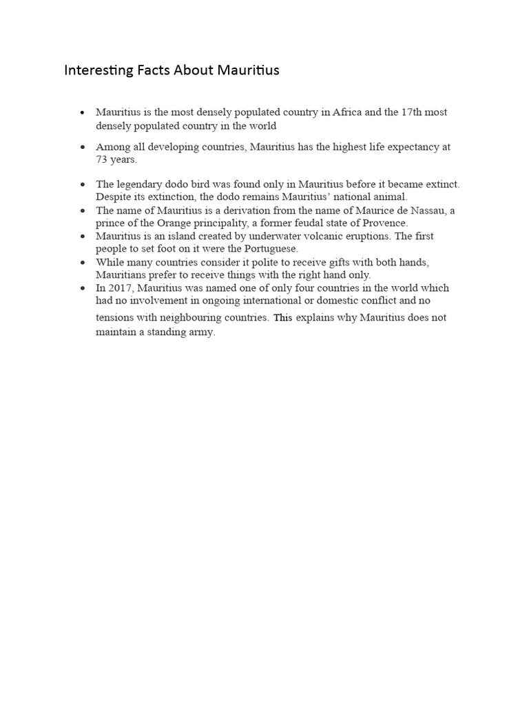 Interesting Facts About Mauritius | PDF | Travel | Home & Garden