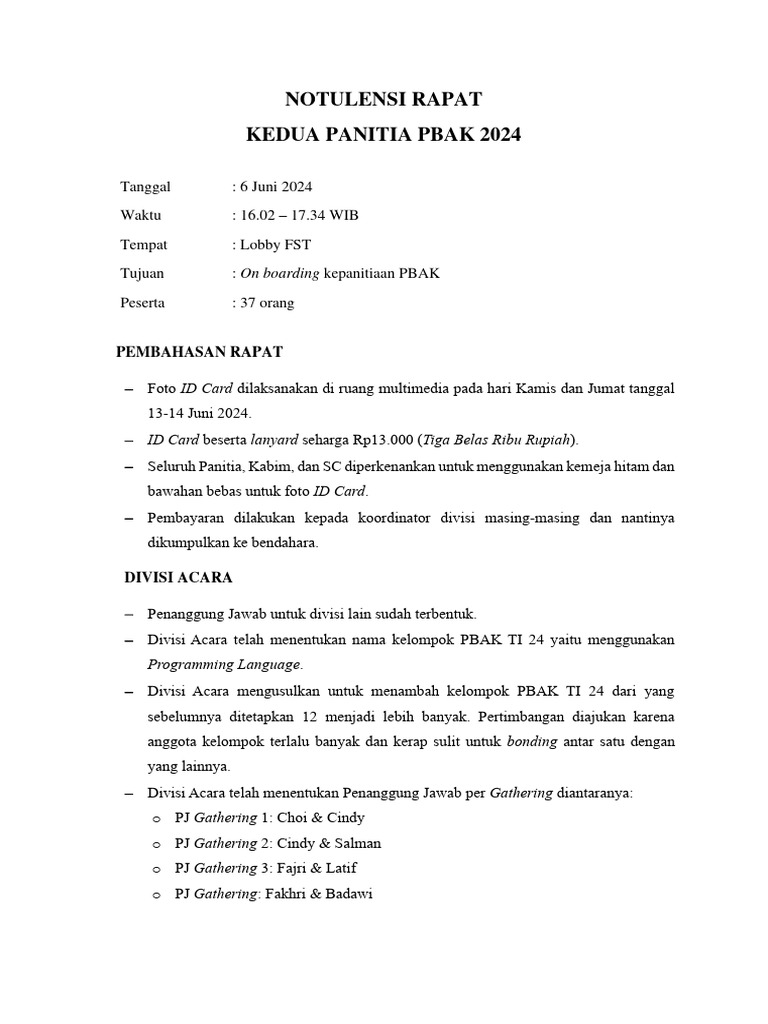 Contoh NOTULENSI RAPAT | PDF | Karier & Perkembangan | Bisnis