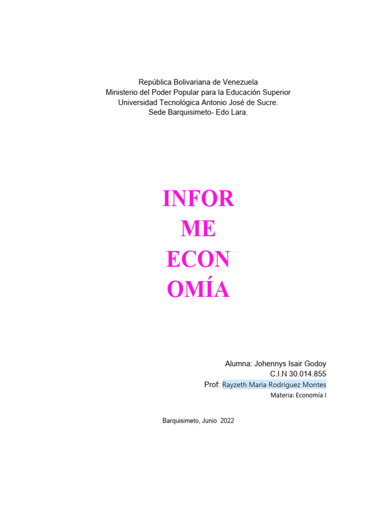 Informe de Economia II Johe Junio 2022 | PDF | Sistema económico ...