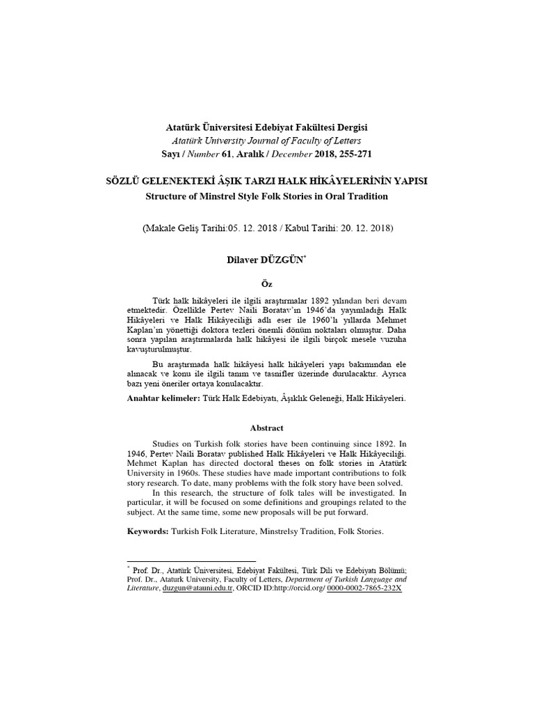 S - ZL - GELENEKTEK - IK TARZI HALK H - K - YELER - N - N YAPISI-Structure of Minstrel Style ...