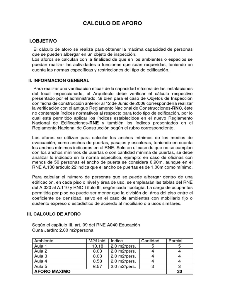 CALCULO DE AFORO | PDF