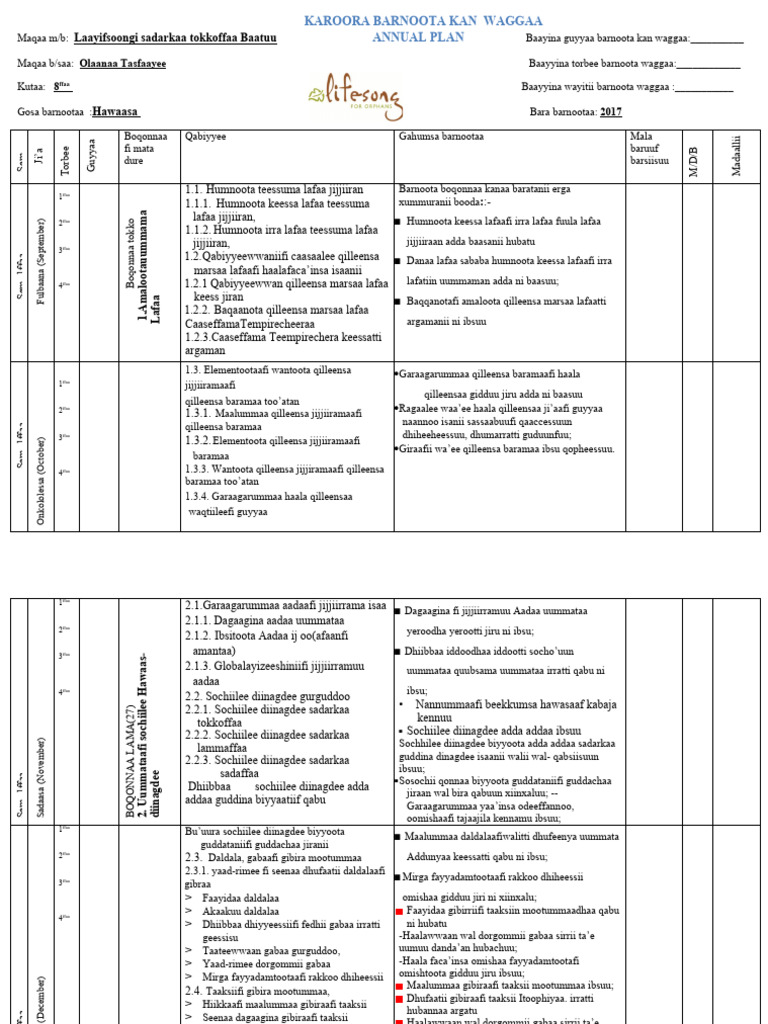 Unka Karoora Waggaa Kan Barnoota | PDF