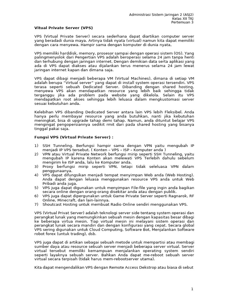 Pertemuan 3 ASJ Vitual Private Server | PDF