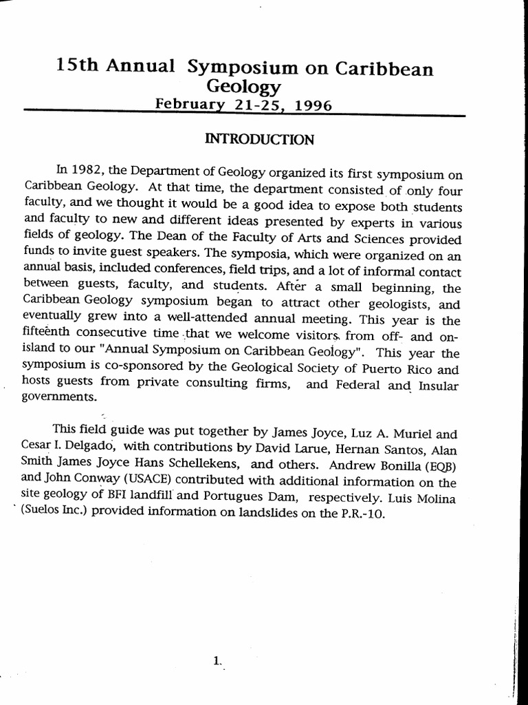 15th Annual Symposium Caribb Geol 1996 | PDF