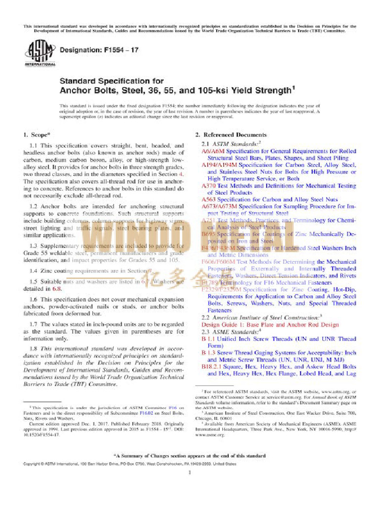 ASTM F1554 2017 Anchor Bolt Comprimido | PDF