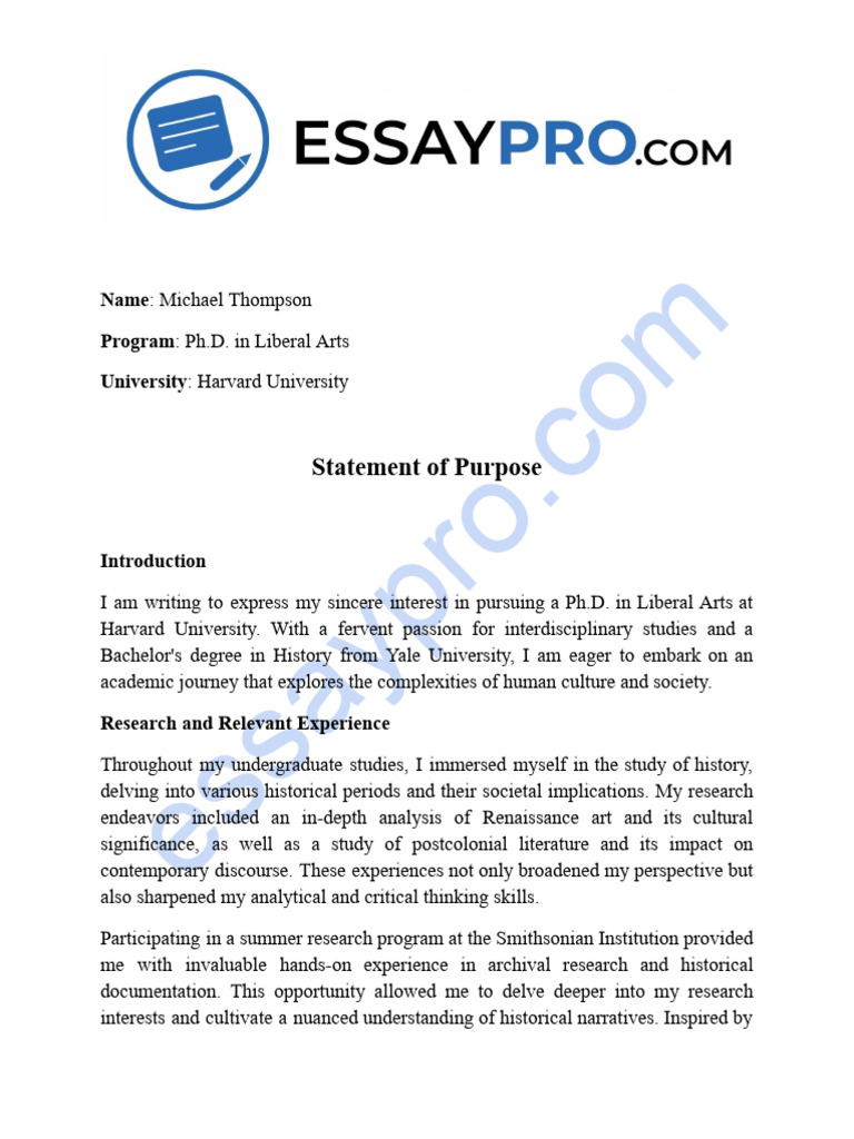 Statement of Purpose Harvard 00479b5ad2 | PDF | Liberal Arts Education ...