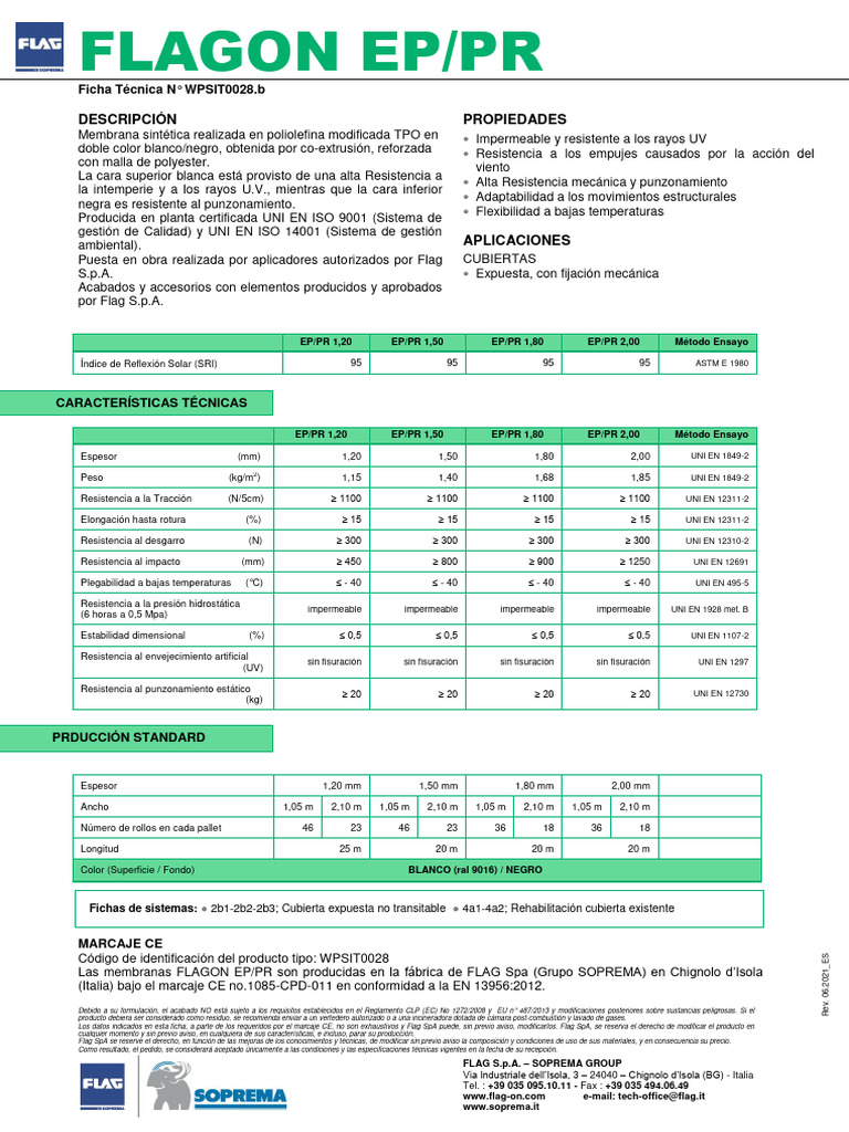 Membrana Tpo - Flagon Ep-Pr-Ficha Tecnica | PDF | Materiales