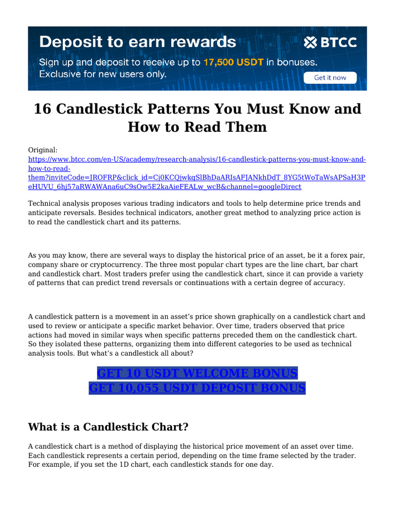 En 16 Candlestick Patterns You Must Know and How To Read Them | PDF ...