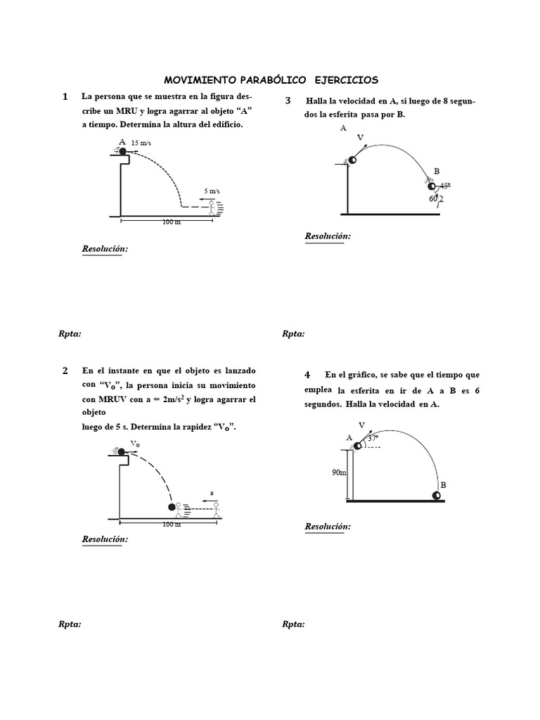 Ejercicios Resueltos De Tiro Parabólico Pdf Mecánica Ingeniería