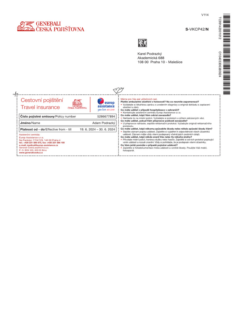 A - Pojisteni - Cestovni Karticka | PDF