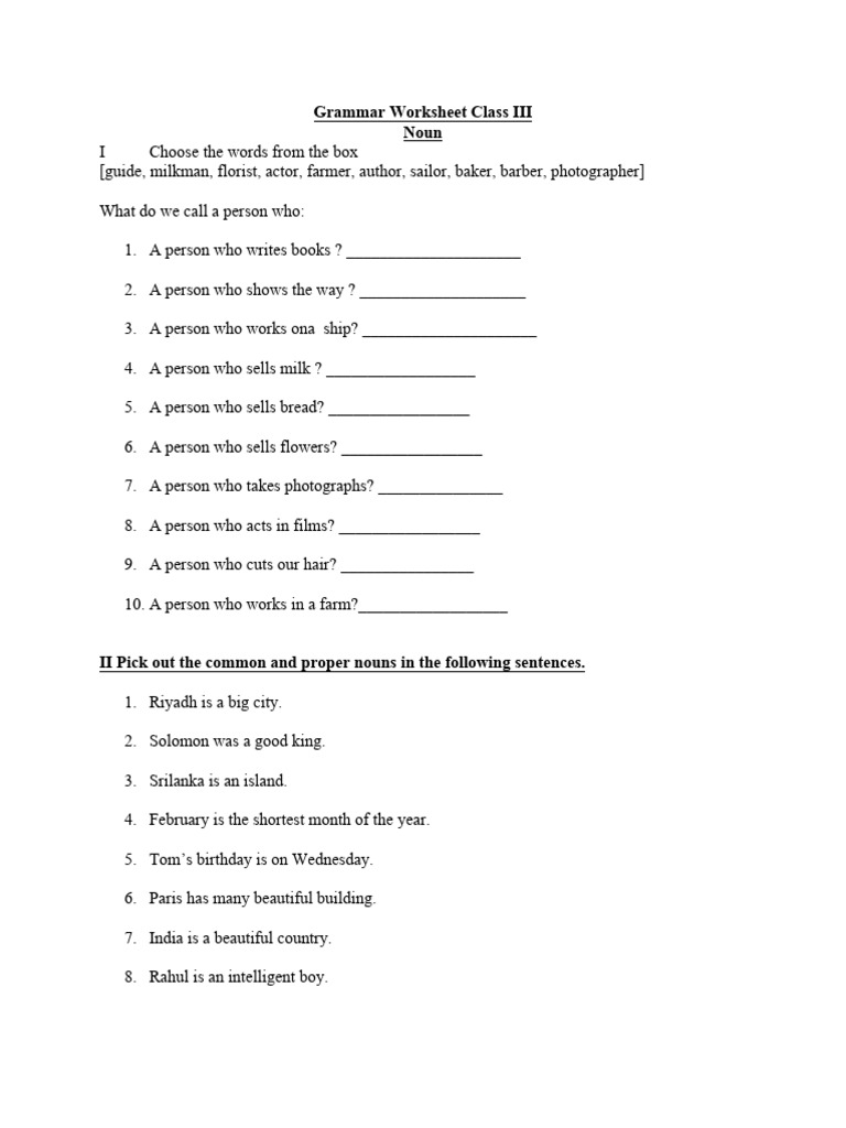 CBSE Class 3 English Practice Worksheets (65) - Noun | Download Free ...