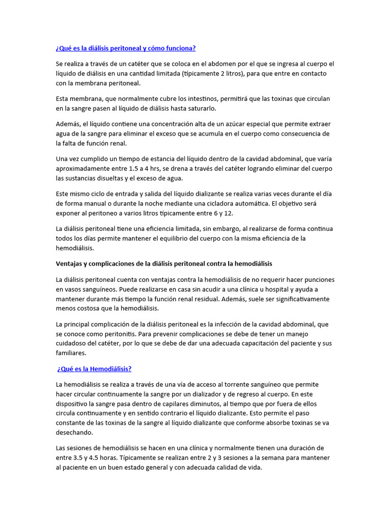 Qué Es La Diálisis Peritoneal y Cómo Funciona | PDF | Hemodiálisis ...