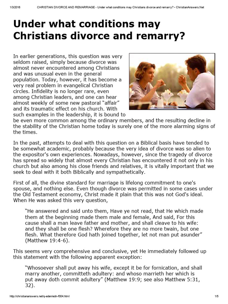 CHRISTIAN DIVORCE AND REMARRIAGE - Under What Conditions May Christians ...