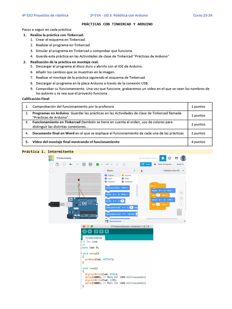 Prácticas Arduino y Tinkercad 1a6 2324 | PDF Prácticas Arduino y Tinkercad 1a6 2324 | PDF