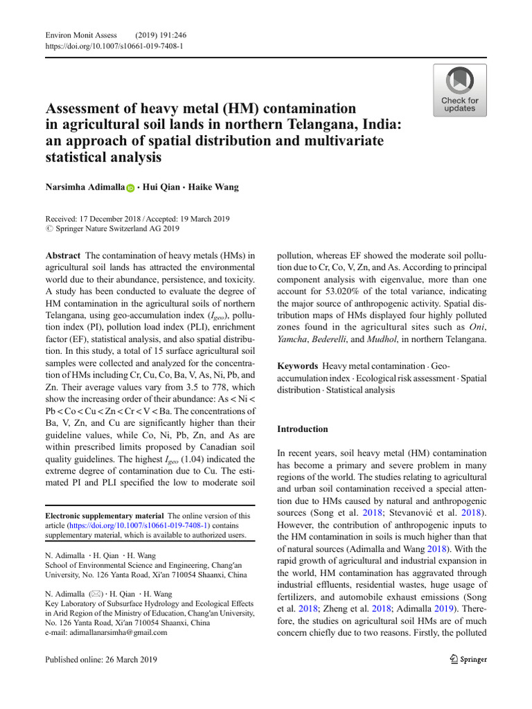 Adimalla2019, Seven Metals | PDF | Soil | Coefficient Of Variation