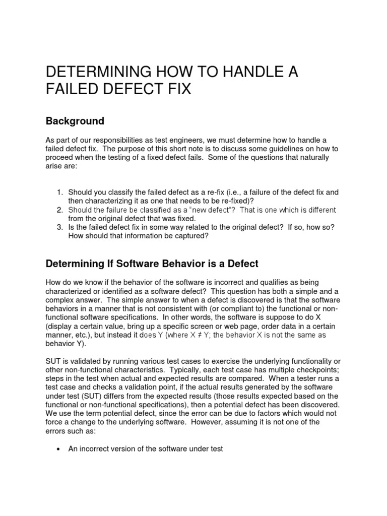 Determining How To Handle A Failed Defect Fix | PDF | Software Bug ...