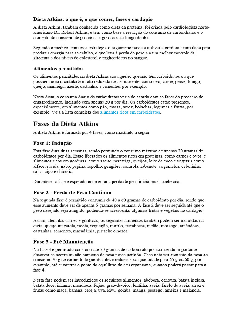 Dieta Atkins | PDF | Dieta de Atkins | Alimentos