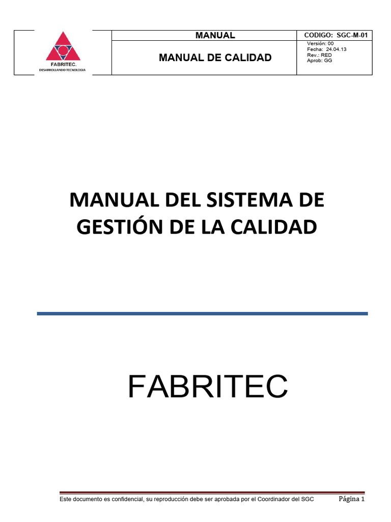 M-SGC-01 Manual de La Calidad v00 | PDF | Calidad (comercial) | Sistema de manejo de calidad