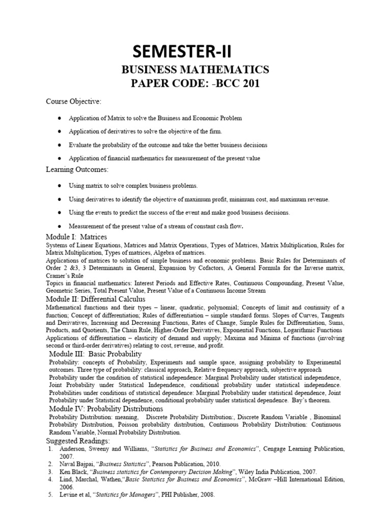 BCOM (HONS) 2nd SEMESTER Syllabus | PDF | Matrix (Mathematics) | Macroeconomics