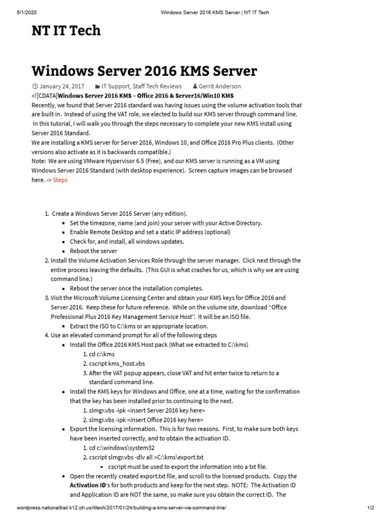 Windows Server 2016 KMS Server - NT IT Tech | PDF | Microsoft Windows | Command Line Interface
