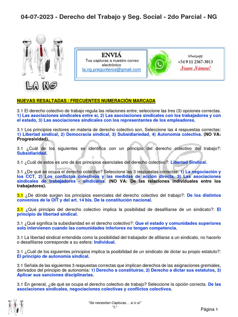 04 07 2023 Derecho Del Trabajo y Seg Social 2do Parcial NG | PDF | Sindicato | Derecho laboral