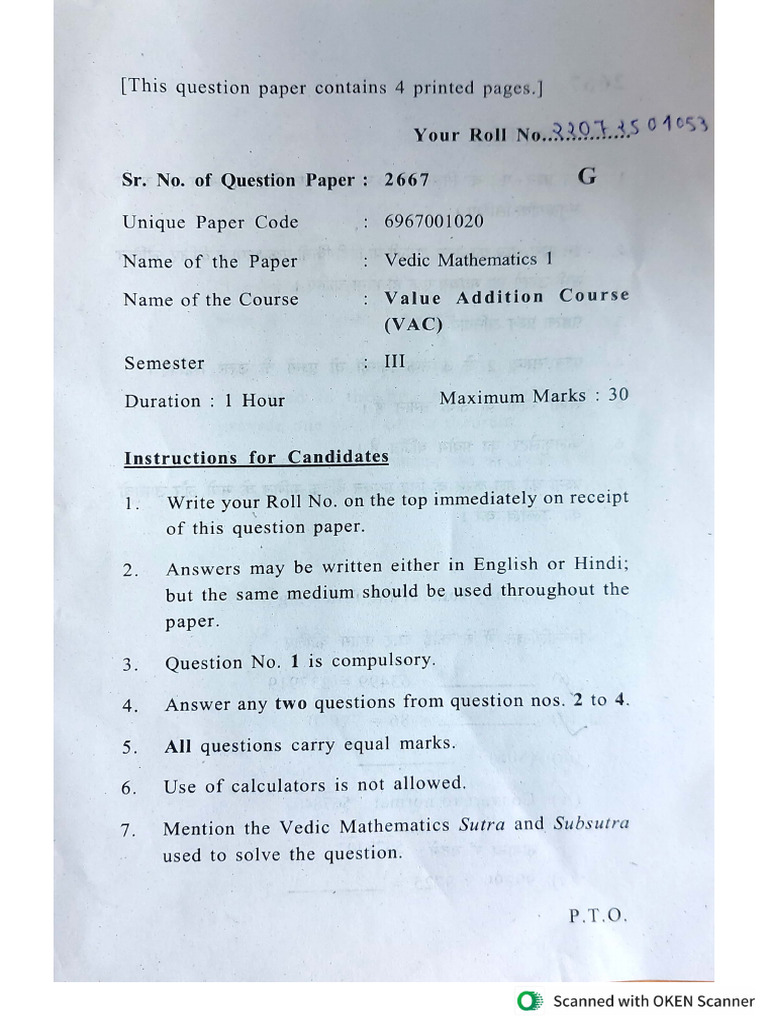 Vedic Maths Paper Sem 3 | PDF