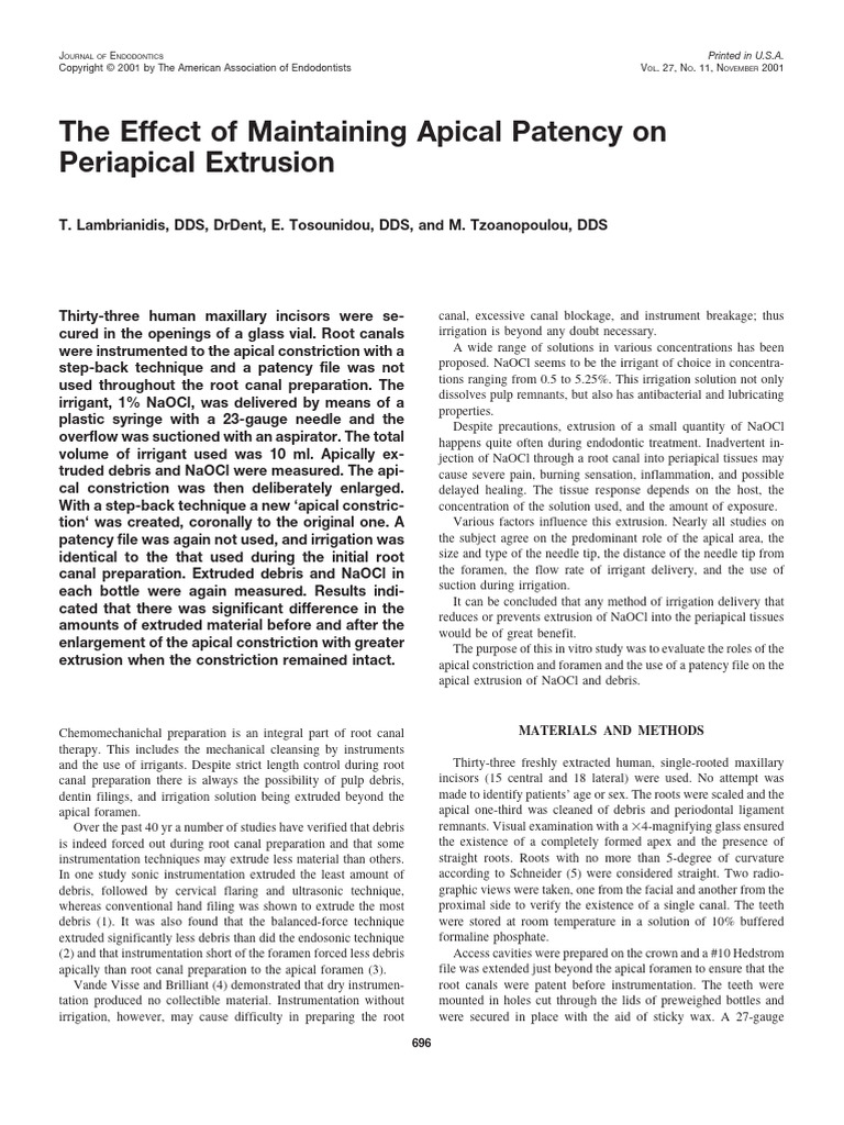 The Effect of Maintaining Apical Patency On Periapical Extrusion | PDF ...