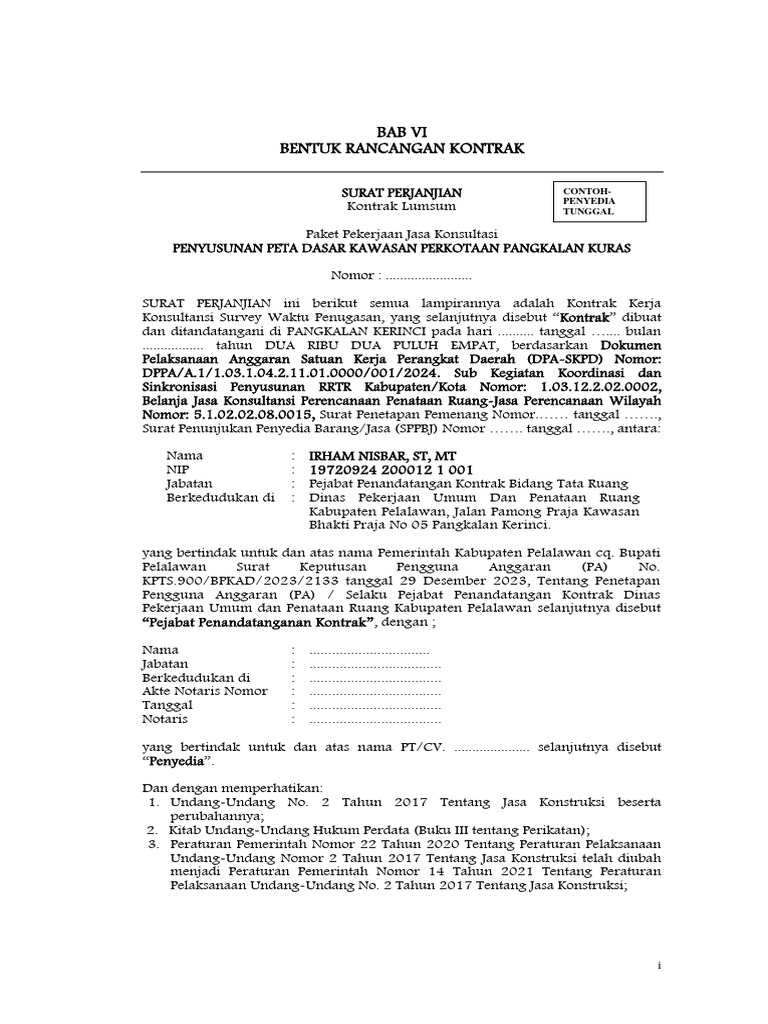 Rancangan Kontrak Ssuk SSKK | PDF | Teknologi & Rekayasa