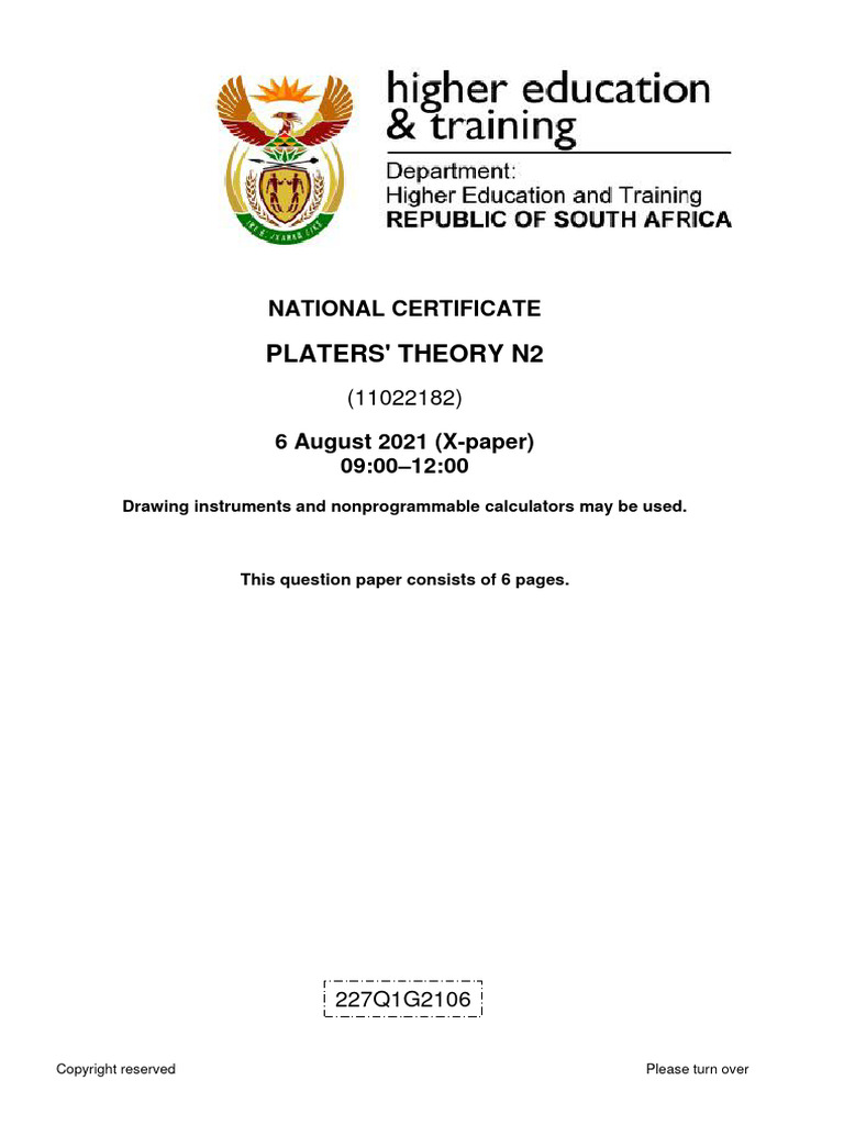 N2 Platers' Theory Augsut 2021 | PDF | Welding | Construction
