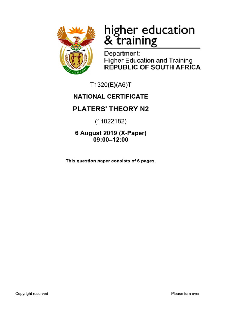 N2 Platers' Theory August 2019 | PDF | Welding | Construction