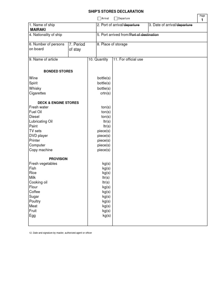 ShipStores Declaration | PDF | Oil | Foods