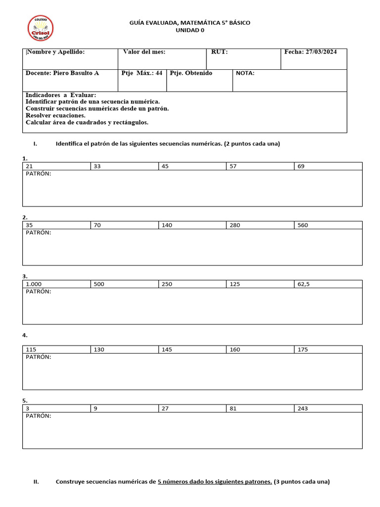 2 GUÍA EVALUADA DIAGNOSTICO QUINTO BÁSICO | PDF