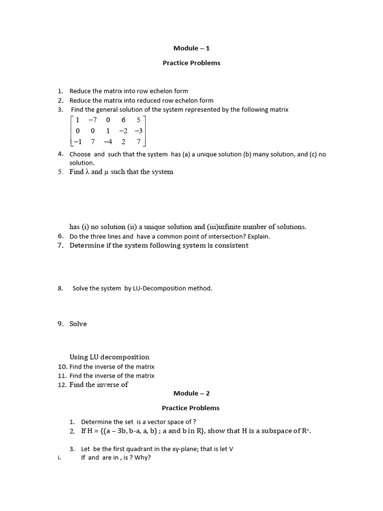 Linear Algebra Practice Problems Guide | PDF | Basis (Linear Algebra) | Linear Map