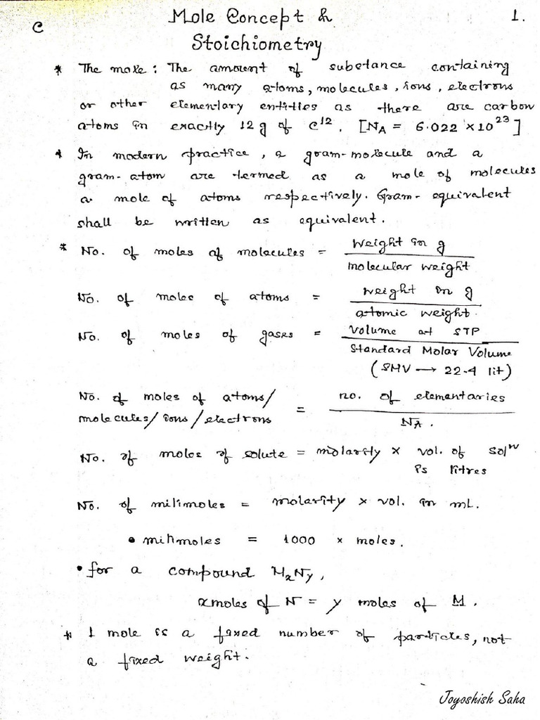 Mole Concept and Stoichiometry Complete Notes | PDF