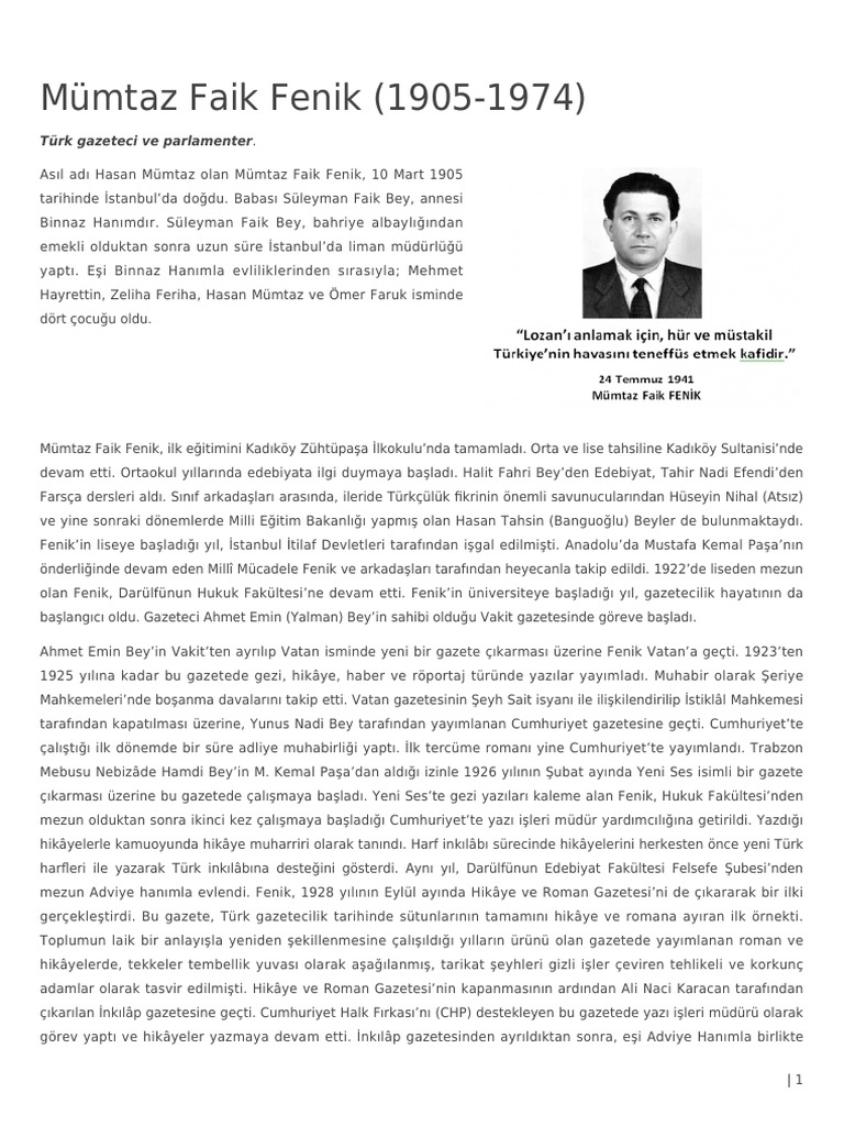 Mümtaz Faik Fenik (1905-1974) | PDF